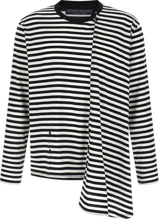 Yohji Yamamoto Homme, Tops, Multicolore, Taille: L Pull en jersey de coton ray&eacute; &agrave; panneaux