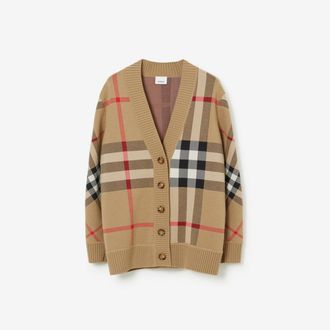 Burberry Wollmisch-Cardigan in Check, Size: XXS, Beige