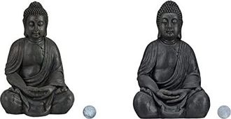 Relaxdays Buddha Figur sitzend, XL 70 cm & XL Buddha Figur sitzend, 50 cm hoch, Feng Shui, Outdoor, Garten Dekofigur, große Zen Buddha Statue, dunkelgrau
