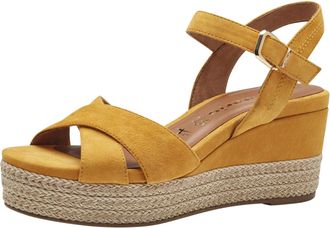 Tamaris Damen Plateau Sandalen Leder Keilabsatz Sommer; MANGO/gelb; 40 EU