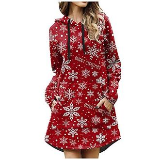 Generic Robe De Noël Femme - Pull Avec Poche Sweat-Capuche Hiver Chaude Pas Cher Manches Longues Capucin Moche Fluide Dress Imprimé Ample Hoodie