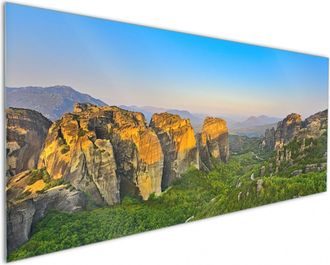 Wallario K&uuml;chenr&uuml;ckwand aus Glas 125 x 50 cm, Motiv: Griechische Berglandschaft | Spritzschutz abwischbar & pflegeleicht