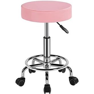 Yaheetech Rollhocker H&ouml;henverstellbar 50,5-65 cm Sitzh&ouml;he Drehhocker 360&deg; Drehbar mit Polster B&uuml;rohocker bis 120 kg Arbeitshocker mit Rollen Hocker Rosa