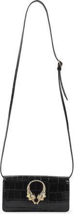 Roberto Cavalli Hobo Bags - Crocodile-Embossed Leather Shoulder Bag With Disti - Gr. unisize - in Schwarz - f&uuml;r Damen