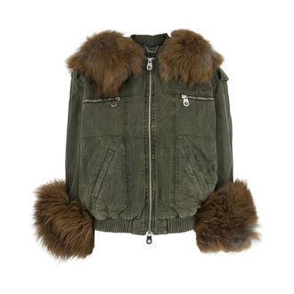 Blumarine Femme, Vestes, Vert, Taille: 38 FR Parka en toile avec col en fausse fourrure