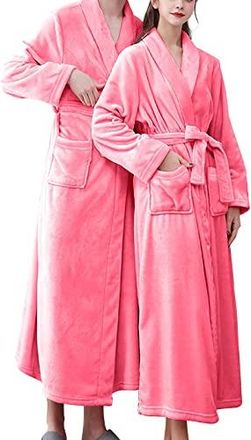 Generic Peignoir chaud pour femme, peignoirs en polaire d&eacute;contract&eacute; col en V, coupe large, peignoirs de bain en velours avec poches et ceinture, manteaux ther