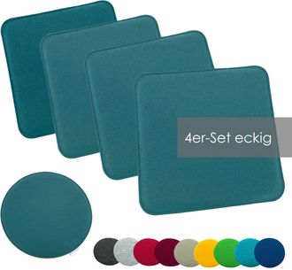 Heimtexland 4er Pack Sitzkissen Filz Stuhlkissen Bodenkissen Polster Stuhlauflage Indoor Outdoor Kissen eckig Typ631 Filzkissen Petrol 35x35 cm 4 Stück