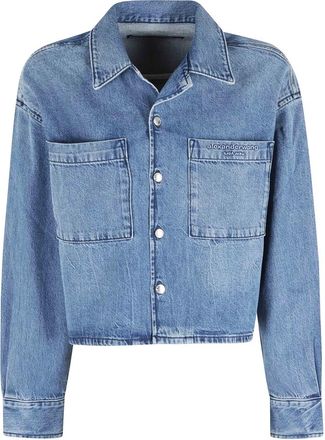Alexander Wang Femme, Vestes, Bleu, Taille: 40 FR Cropped Long Sleeve Shirt