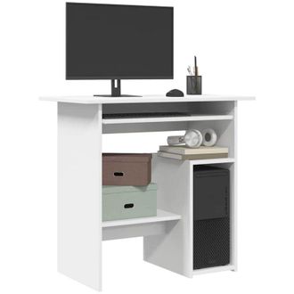 vidaXL Vidaxl - Bureau informatique moderne droit blanc 80 x 45 x 74 cm - Agglom&eacute;r&eacute; facile &agrave; nettoyer - Parfait pour espaces restreints et bureaux serr&eacute;s