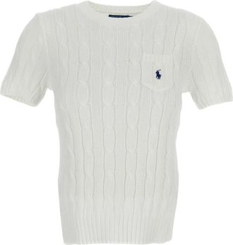 Polo Ralph Lauren Femme, Pulls, Blanc, Taille: 38 FR Cable-Knit Cotton Crewneck