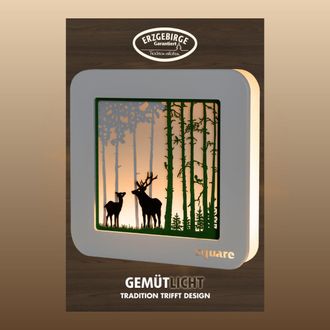 Weigla SQUARE Wandbild LED original Erzgebirge I Motiv Wald l Dekobild beleuchtet I Stimmungslicht Batterie und Timer I Deko innen I Wanddeko aus Holz I Fens