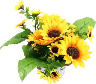 Cabilock K&uuml;nstliche Sonnenblume im Vintage Eisentopf Kleines K&uuml;nstliches Sonnenblumen Bonsai Pflegeleichte Simulation Topfpflanze f&uuml;r Tischdeko Badezimmer und 