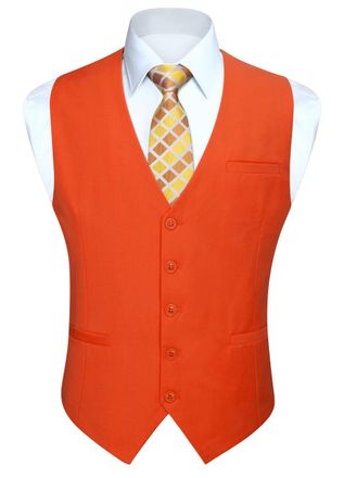 Hisdern Herren Anzugweste Formale Hochzeit Party Baumwolle Anzug Weste Einfarbig,Orange,3XL(Brustumfang 54.3 inch)