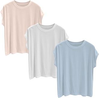 Generic 2 Pack Femme Tee Shirt Coton Casual Blanc Tshirt Haut &Agrave; Manche Courte D&eacute;t&eacute; L&acirc;che Basique T-Shirt Sport Imprim&eacute; &Agrave; Col Rond Tops Tunique Manche Courte D