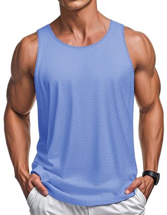 Magcomsen Tank Top Herren Baumwolle Achselshirts Atmungsaktiv Sport Tanktop Leicht Muskel Shirt f&uuml;r Sport, Hellblau, 3XL
