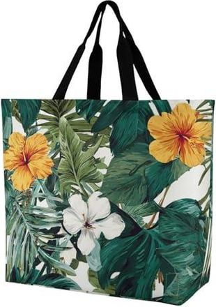 Generic Feuilles De Palmier &Agrave; Fleurs Tropicales Hawa&iuml;ennes Sac Fourre-Tout D&eacute;contract&eacute; Tote Bag R&eacute;utilisable Sac A Main Femme Pour Plage Gym Voyage