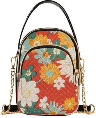 Mnsruu Sac à bandoulière pour femme - Motif fleurs - Rouge - Petit sac à bandoulière avec sangle réglable