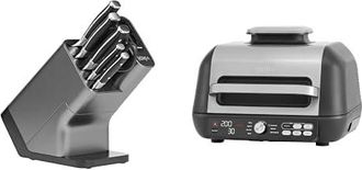 Ninja Bloc-couteaux Ninja Foodi StaySharp avec Affûteur, 6 Pièces Aiguisés, en Acier Inoxydable, K32006EU + Ninja Foodi MAX PRO Grill, Plancha et Friteuse à