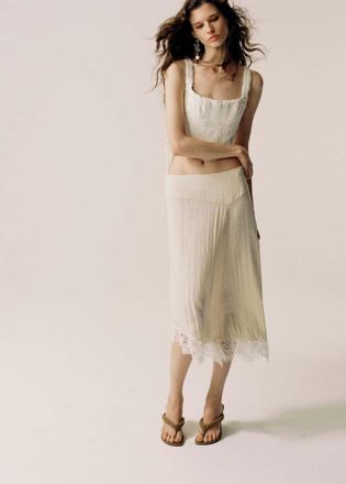Mango Jupe asym&eacute;trique avec d&eacute;tail dentelle &eacute;cru - Femme - XS - MANGO