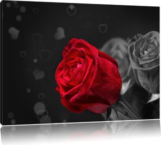 Pixxprint rote Rosen zum Valentinstag B&W, Größe: 120x80cm, Leinwandbild, fertig gespannt, Wandbild, Dekoration, Kunstdruck, kein Poster