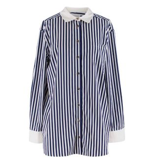 Monographie Paris White & Blue Striped Cotton Shirt Size M