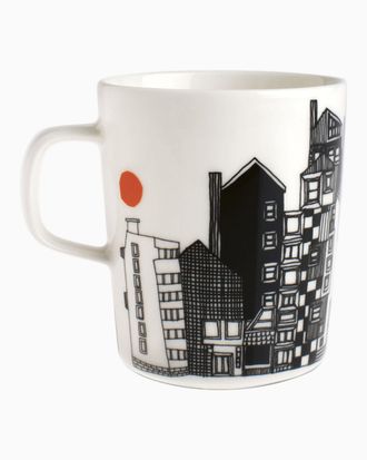 Marimekko Oiva/Siirtolapuutarha - Tasse - Weiß/Schwarz/Orange - Ø8xH9,5cm - 2,5 dl