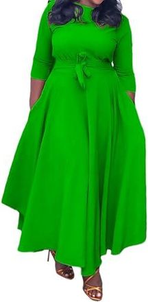 Generic Robe ample d&eacute;contract&eacute;e &agrave; manches courtes pour femme - En maille - Noir, vert, 3XL