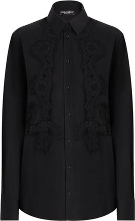 Dolce & Gabbana Femme, Blouses et Chemises, Noir, Taille: 40 FR Chemise en Popeline de Coton avec Incrustation de Dentelle