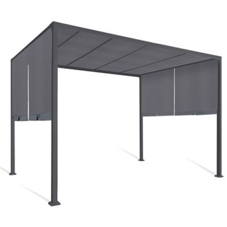 IDMarket Pergola coulissante 2 pans 3x3 M belv&eacute;d&egrave;re de jardin toile gris anthracite