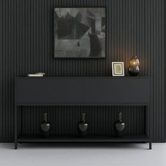 Dmora Anrichte Altair 150x30x80 cm Schwarz, 2 B&ouml;den, 2 T&uuml;ren