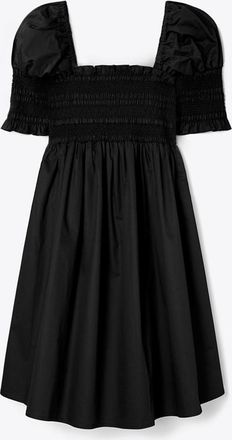 Tory Burch Damen Smocked Cotton Mini Dress in Schwarz
