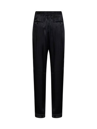 Maison Margiela Womens Trousers Satin Drawstring Blue Acetate