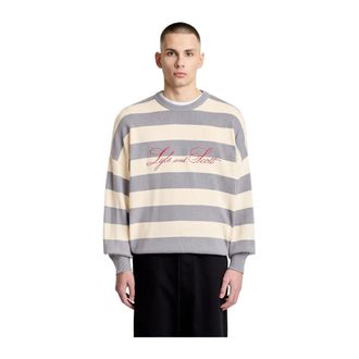 Lyle & Scott Homme, Pulls, Gris, Taille: M Mid Knits Striped Embroidered Jumper