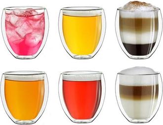 Creano Ensemble de 6 Verres Thermique &agrave; Double Paroi XXL Bellied, R&eacute;sistant &agrave; la Chaleur en Verre Borosilicat&eacute;, Verre &agrave; Caf&eacute;/Th&eacute; | 400ml