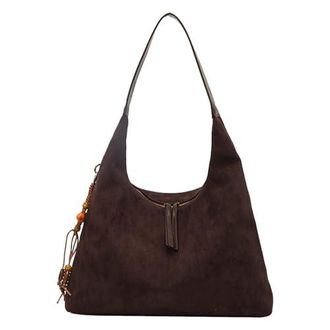 Generic Sac &agrave; bandouli&egrave;re en daim synth&eacute;tique r&eacute;tro pour femme - Grande capacit&eacute; - Automne et hiver, marron fonc&eacute;, 13.78x12.99x4.72inch