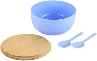 KESPER Salatschüssel-Set, inkl. Salatbesteck, Material: Kunststoff (PP), Bambus, Maße: D 24 x H 13 cm, Farbe: Blau, Braun - 58472