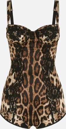 Dolce & Gabbana Unterwäsche-body Balconette Aus Seide Mit Details Aus Spitze Leoprint - Frau Unterwäsche Animalprint Baumwolle 1b