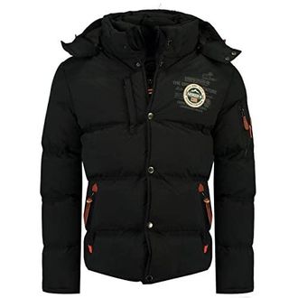 Geographical Norway VERVEINE BELL Men - Veste homme hiver - Doudoune/Blouson sportswear coupe-vent - Parka/Manteau avec capuche - Vetement manches Longues (XL, Black)