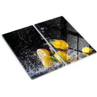 Tulup Tulup - Planche de cuisine, couvre plaque, verre planche d&eacute;couper, verre tremp&eacute; - 2 x 30 x 52 cm - Citrons et eau