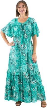 Coline Robe Longue bohème Manches Courtes évasées - Couleur : Menthe - Taille : L/XL