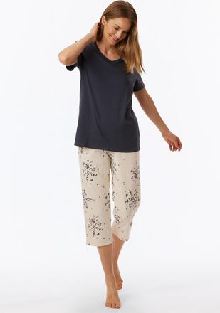Schiesser Pyjama UNCOVER BY SCHIESSER UNCOVER Nightwear, Damen, Gr. 36, grau (808, blau), Obermaterial: 100% Baumwolle, Homewear-Sets Pyjama