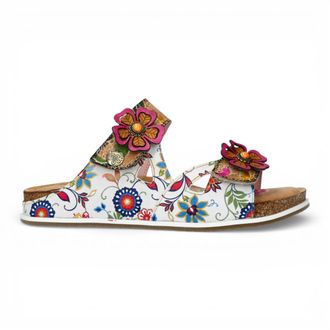 Laura Vita Laura Vita Damen-Sandalen Brcyano 32, wei&szlig;, mit Blumenmuster, aus Leder, Riemchen