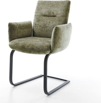 DELIFE Freischwinger Jova-Flex mit Armlehnen Chenille Olive Freischwinger flach Schwarz Taschenfederkern, Esszimmerstühle