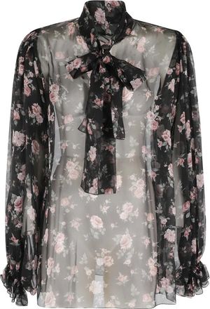 Dolce & Gabbana Femme, Blouses et Chemises, Noir, Taille: 34 FR Rose bouquet blouse