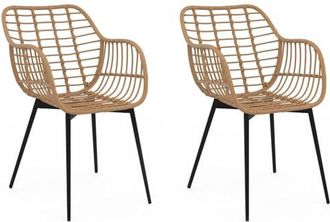 IDMarket Lot de 2 chaises de Salle &agrave; Manger, fauteuils de Table Summer Effet rotin Pied m&eacute;tal Noir