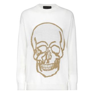 Philipp Plein Femme, Pulls, Blanc, Taille: 44 FR Wool Pullover Round Neck LS