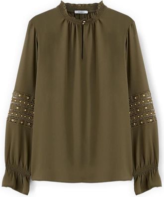 Motivi Georgette-Bluse mit bestickten &Auml;rmeln - - Blouses & Shirts - Damen - Gr&uuml;n - XS