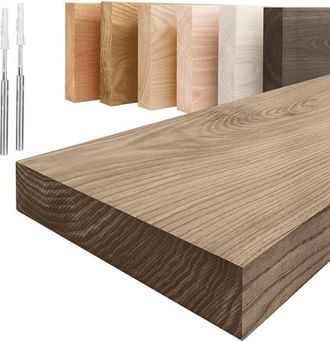 Lamofootwear Manufaktur Étagère Murale en Bois Massif, Bord régulier Droit, étagère Flottante Montage Invisible Marron Noisette 120cm, LWG-01-A-005-120W