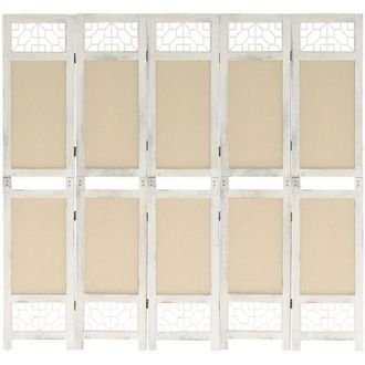 vidaXL Cloison de s&eacute;paration 5 panneaux Cr&egrave;me 175x165 cm Tissu