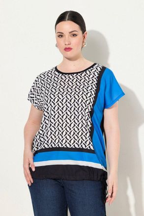 Ulla Popken Druckbluse Blusenshirt Patchlook Satinfront Rundhals Halbarm